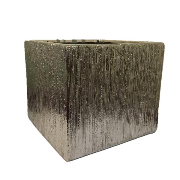 Ceramic Cube - Etched Silver - Greenscape Design & Decor